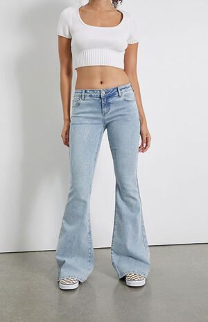 Pacsun Light Blue Rhinestone Low Rise Flare Jeans | PacSun