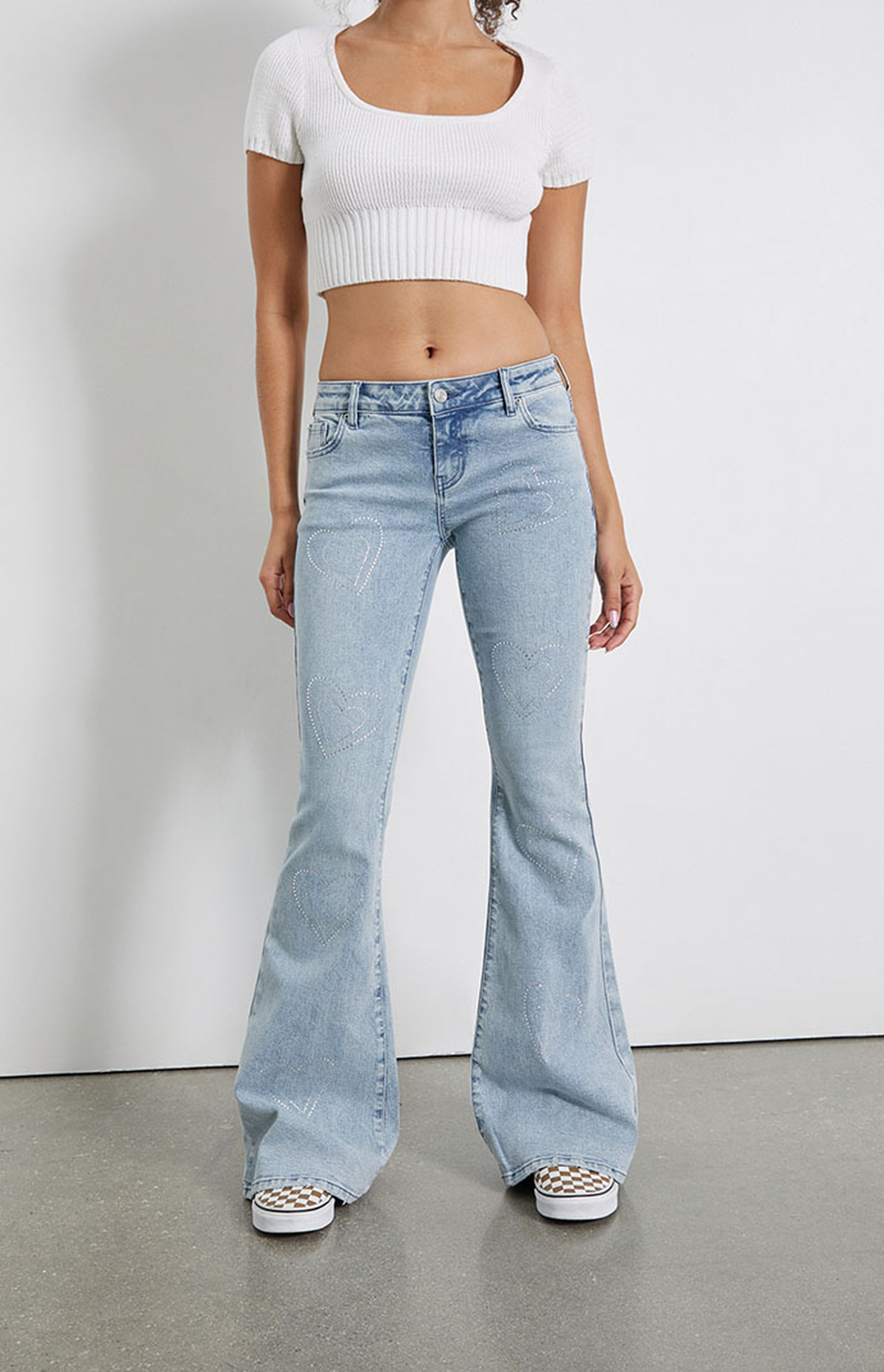 Pacsun Light Blue Rhinestone Low Rise Flare Jeans | PacSun