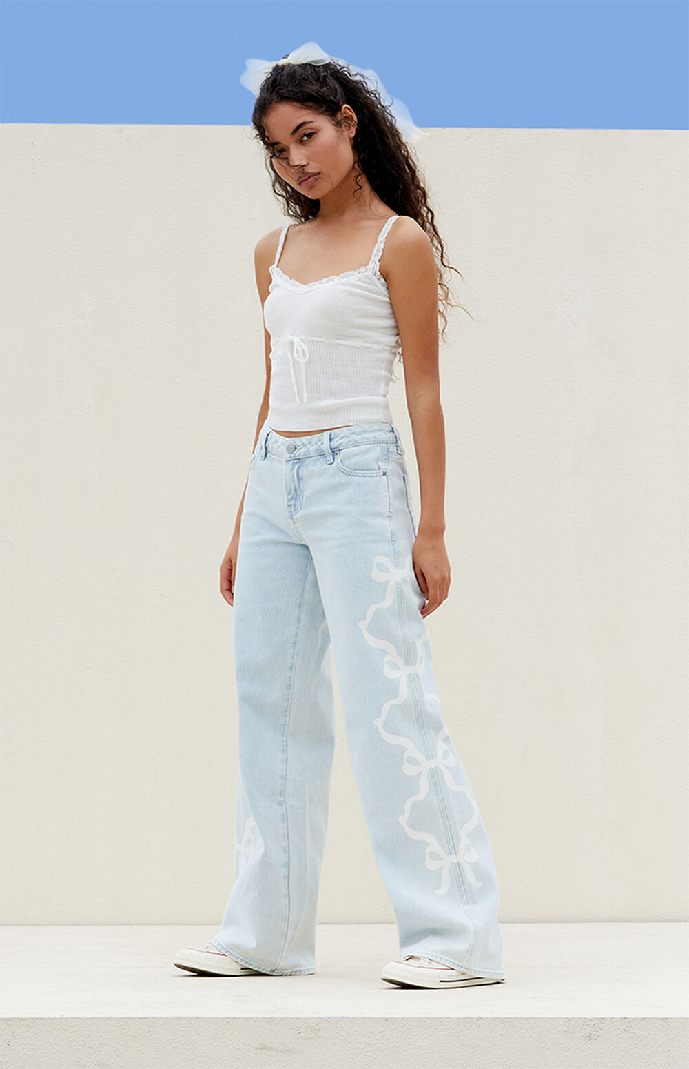 Pacsun Light Indigo Bow Low Rise Baggy Jeans | Pacsun