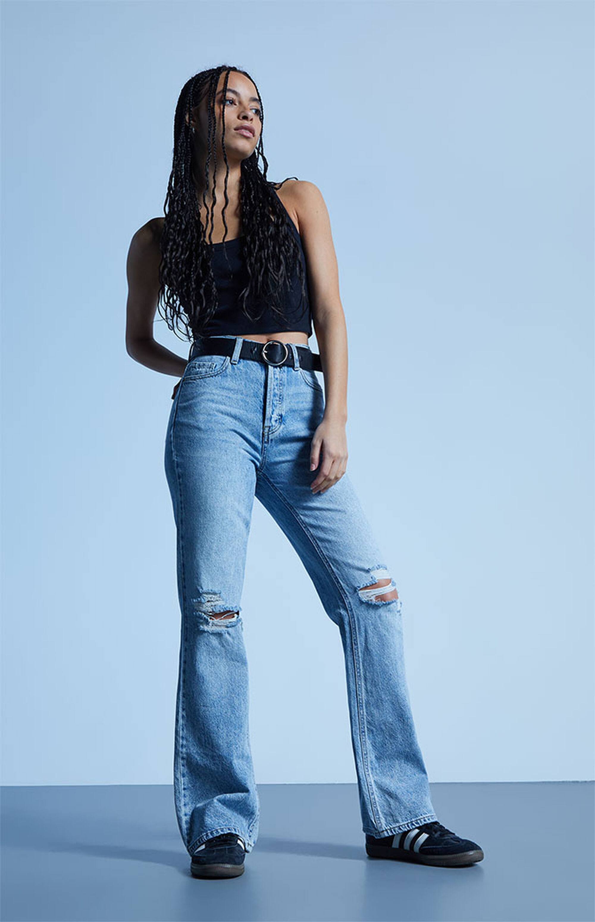 PacSun Eco Light Blue Ripped High Waisted Bootcut Jeans | PacSun