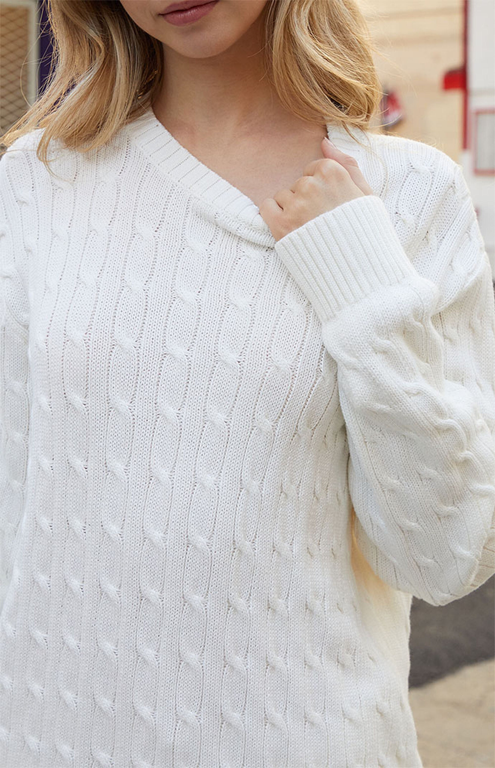 John Galt White Cable Knit Sweater | Pacsun