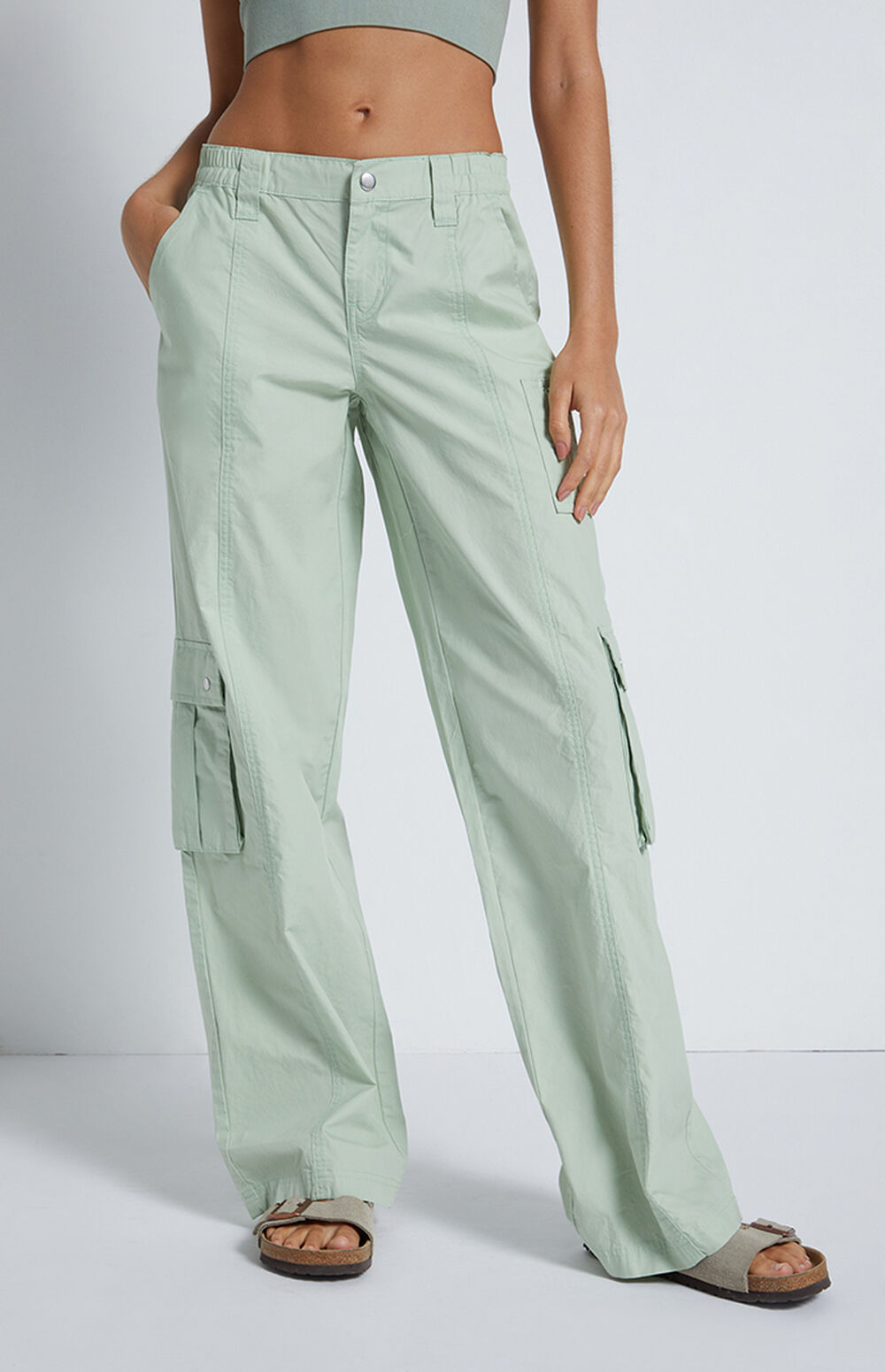 Pacsun Green Low Rise Puddle Pants | PacSun