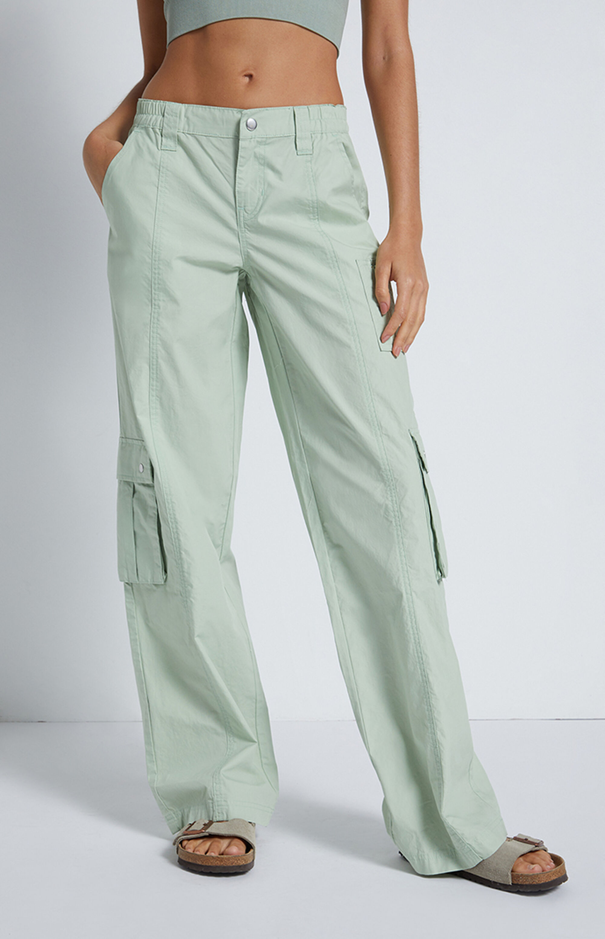 Pacsun Green Low Rise Puddle Pants | Pacsun