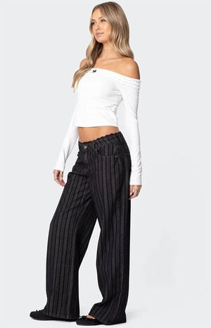 Edikted Lace Trim Striped Low Rise Jeans | PacSun