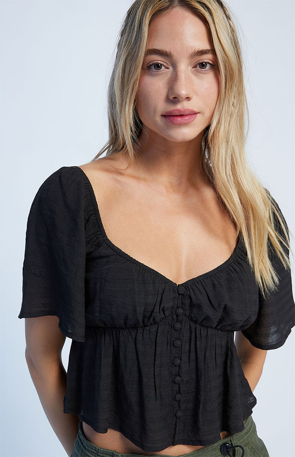 LA Hearts Smocked Button Front Top | PacSun