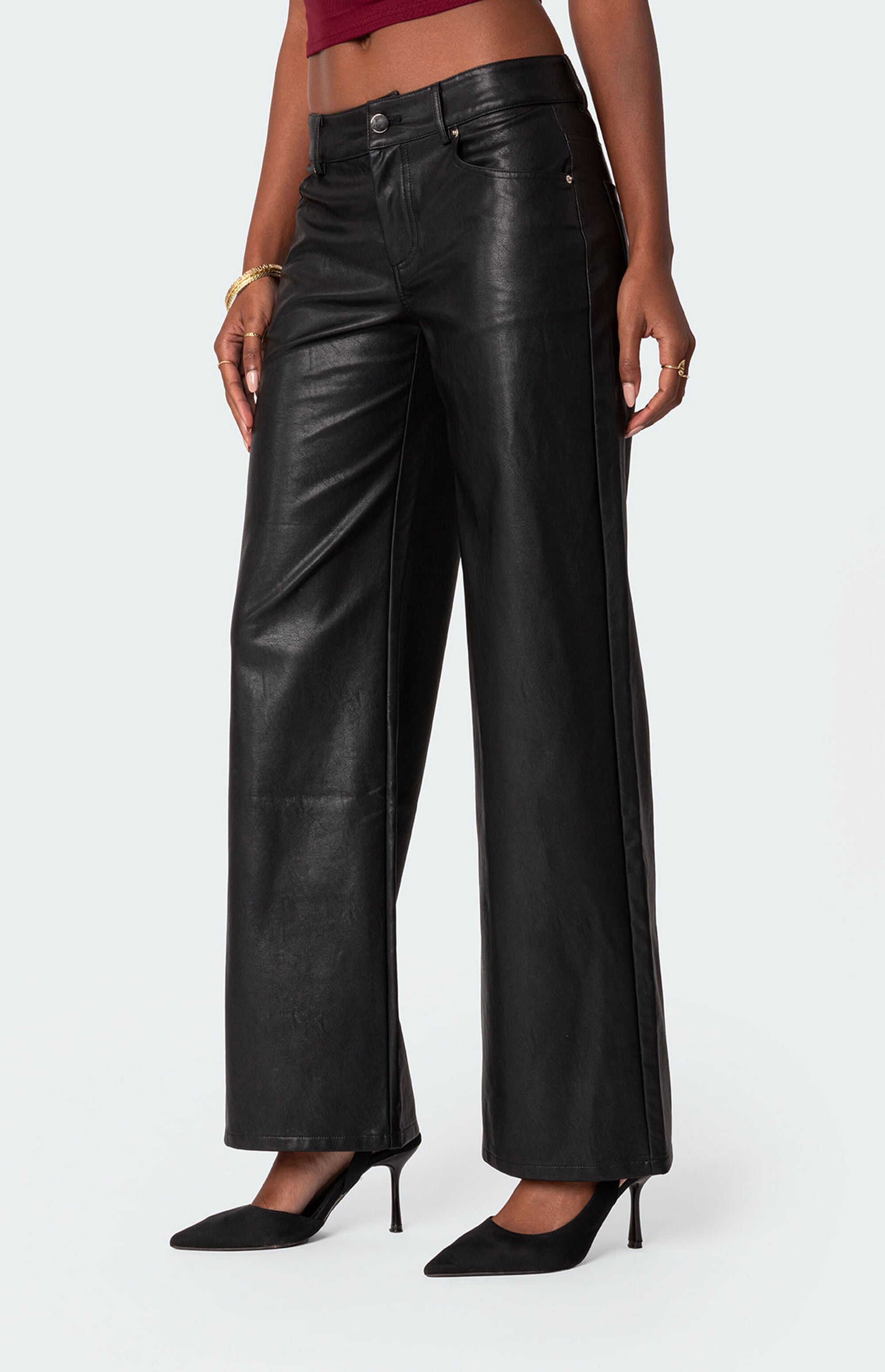 Edikted Faux Leather Straight Leg Pants | Pacsun
