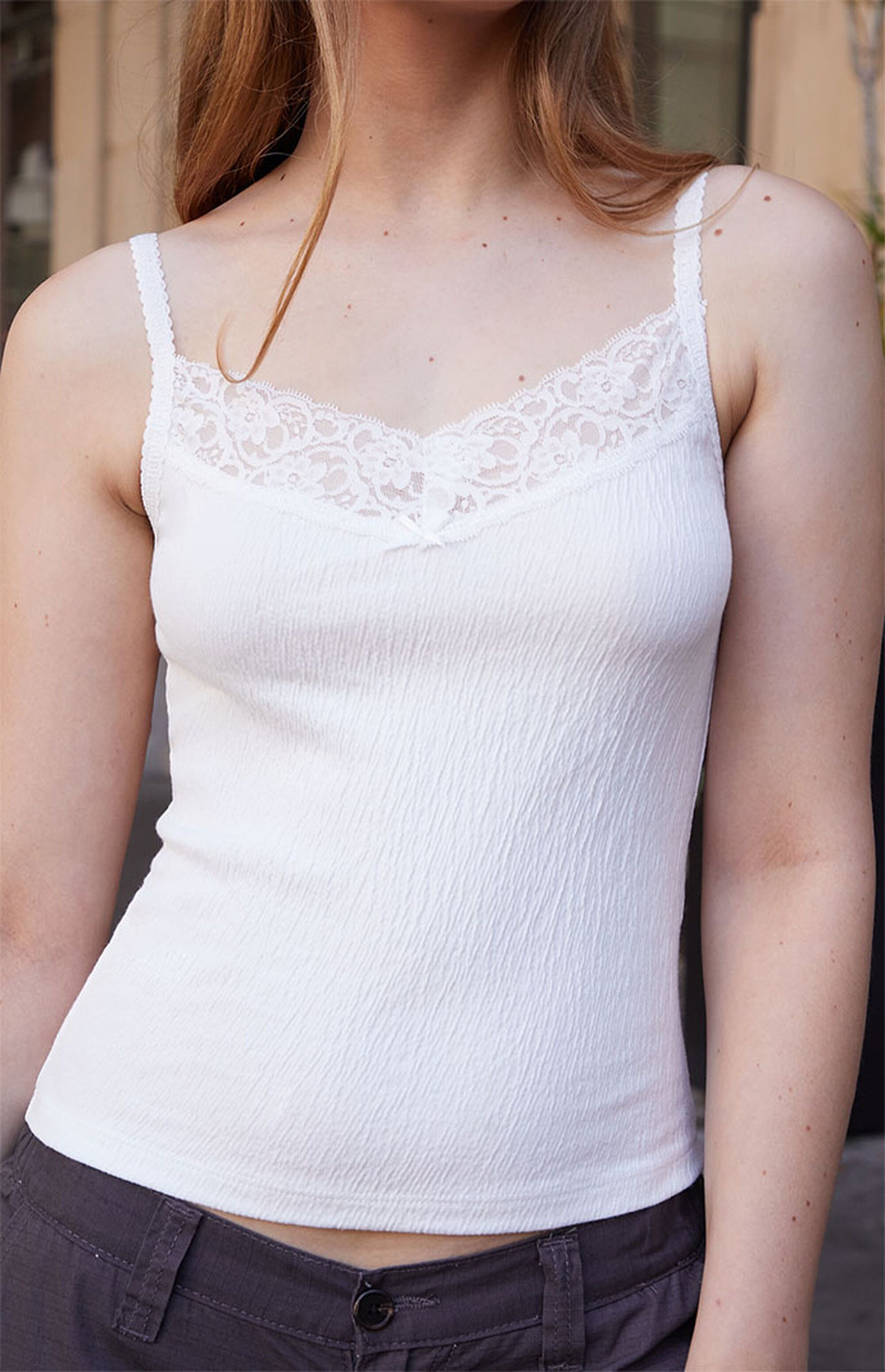 John Galt White Arden Lace Trim Tank Top | Pacsun
