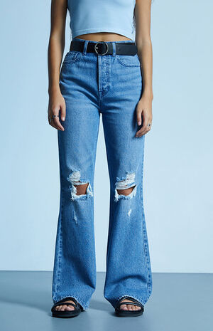 Pacsun Eco Medium Blue Ripped High Waisted Bootcut Jeans | PacSun