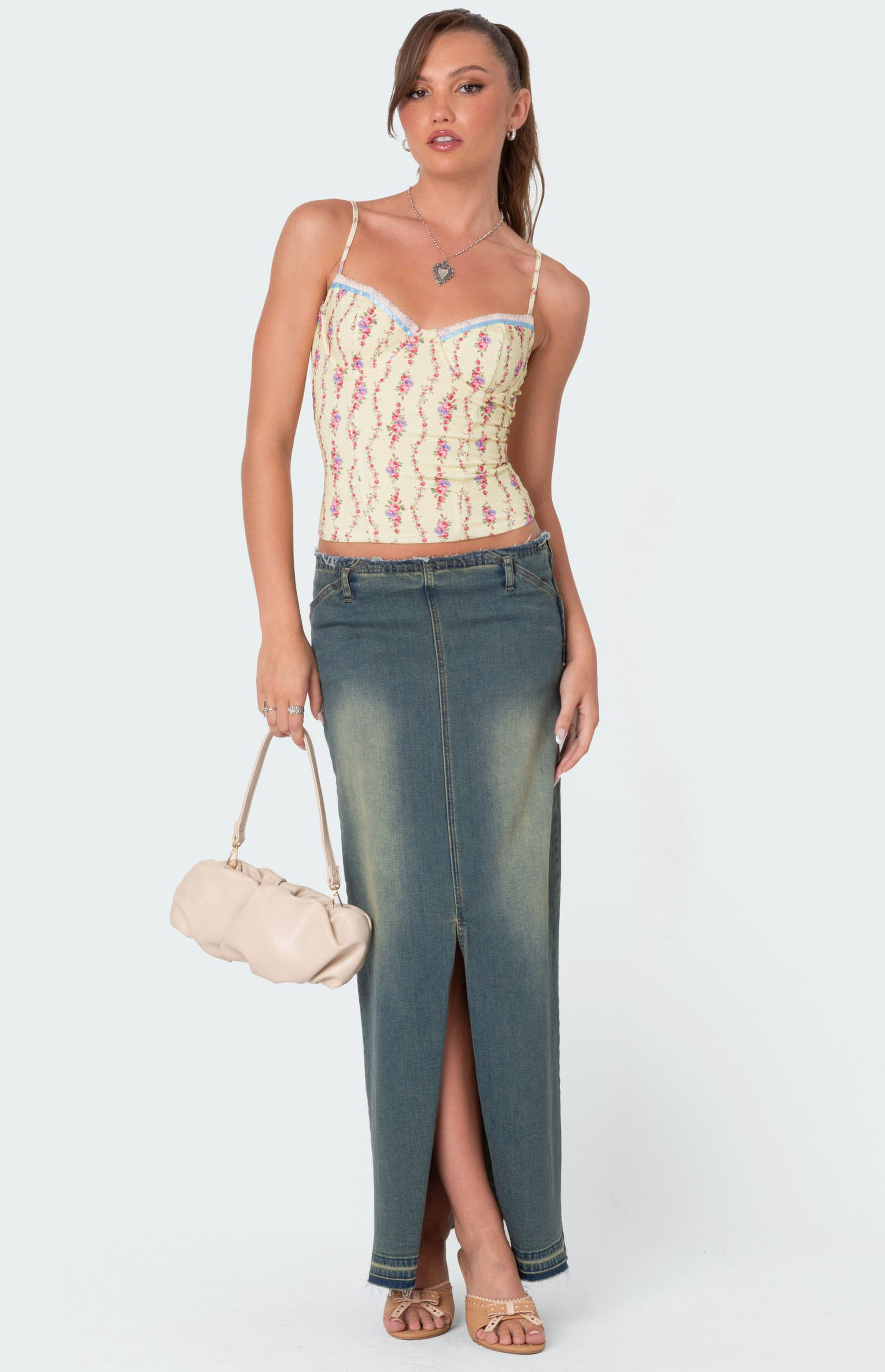 Edikted Indira Printed Cupped Lace Up Corset | Pacsun