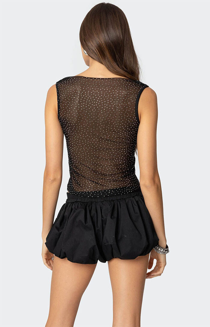 Edikted Rhinestone Sheer Mesh Top | PacSun