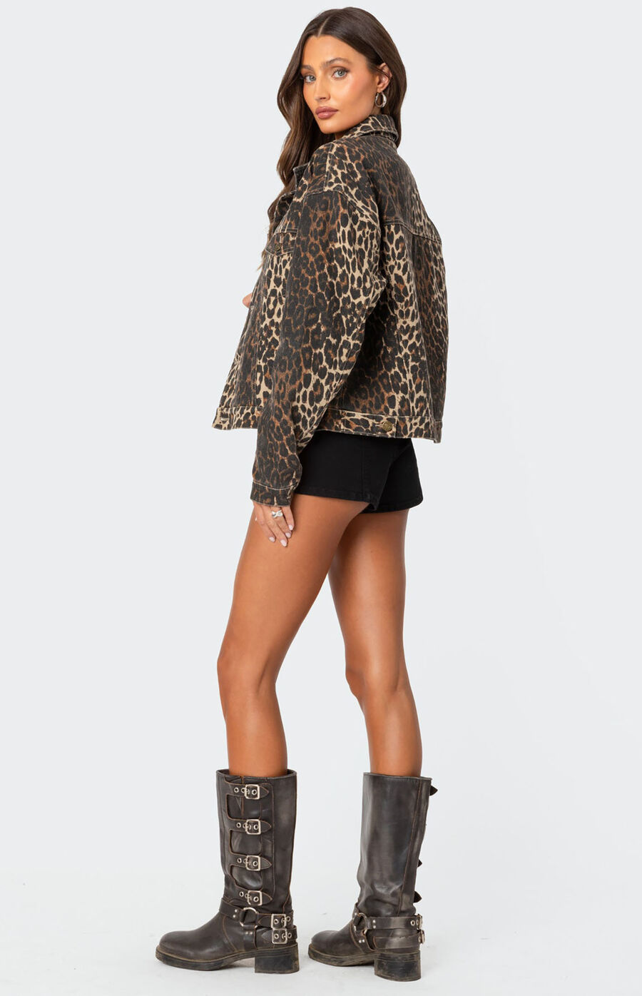 Edikted Leopard Print Denim Jacket | Pacsun