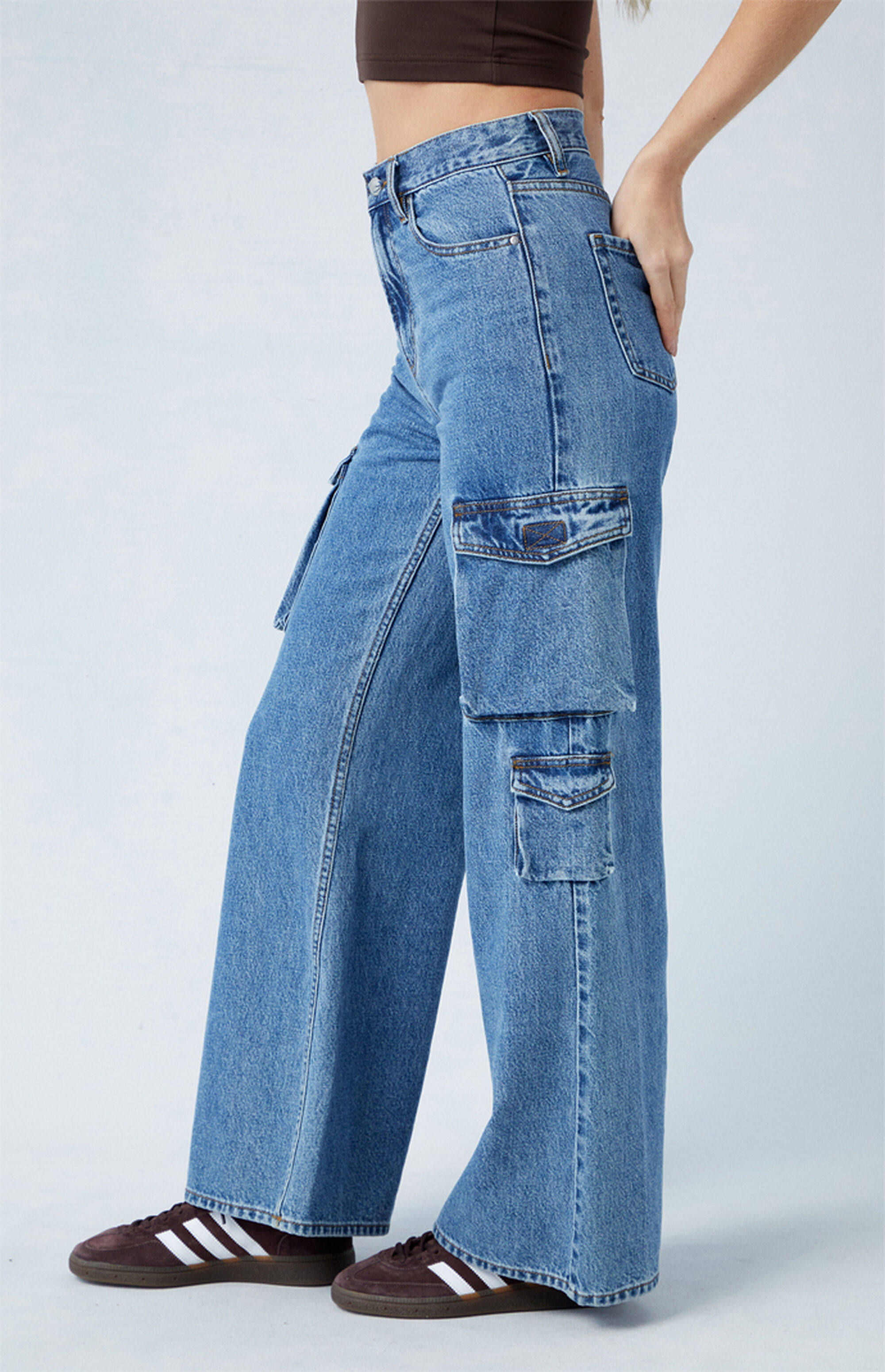 Pacsun Medium Indigo Wide Leg Cargo Jeans | PacSun