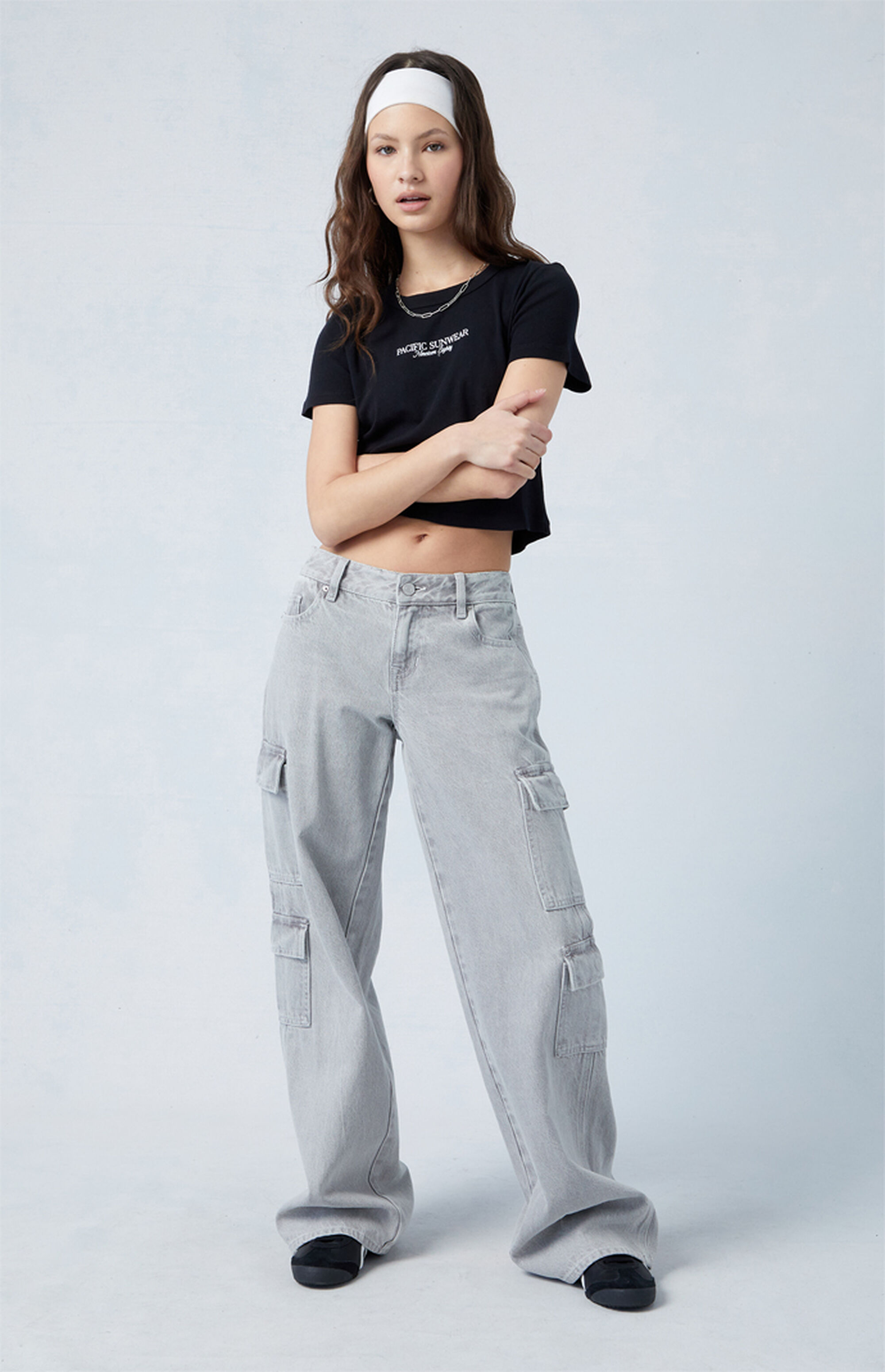 Pacsun Eco Light Gray Low Rise Baggy Cargo Jeans | PacSun