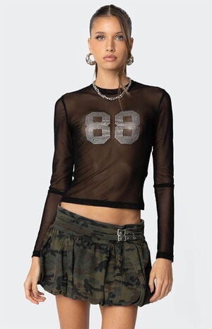 Edikted 88 Rhinestone Sheer Mesh Top | PacSun