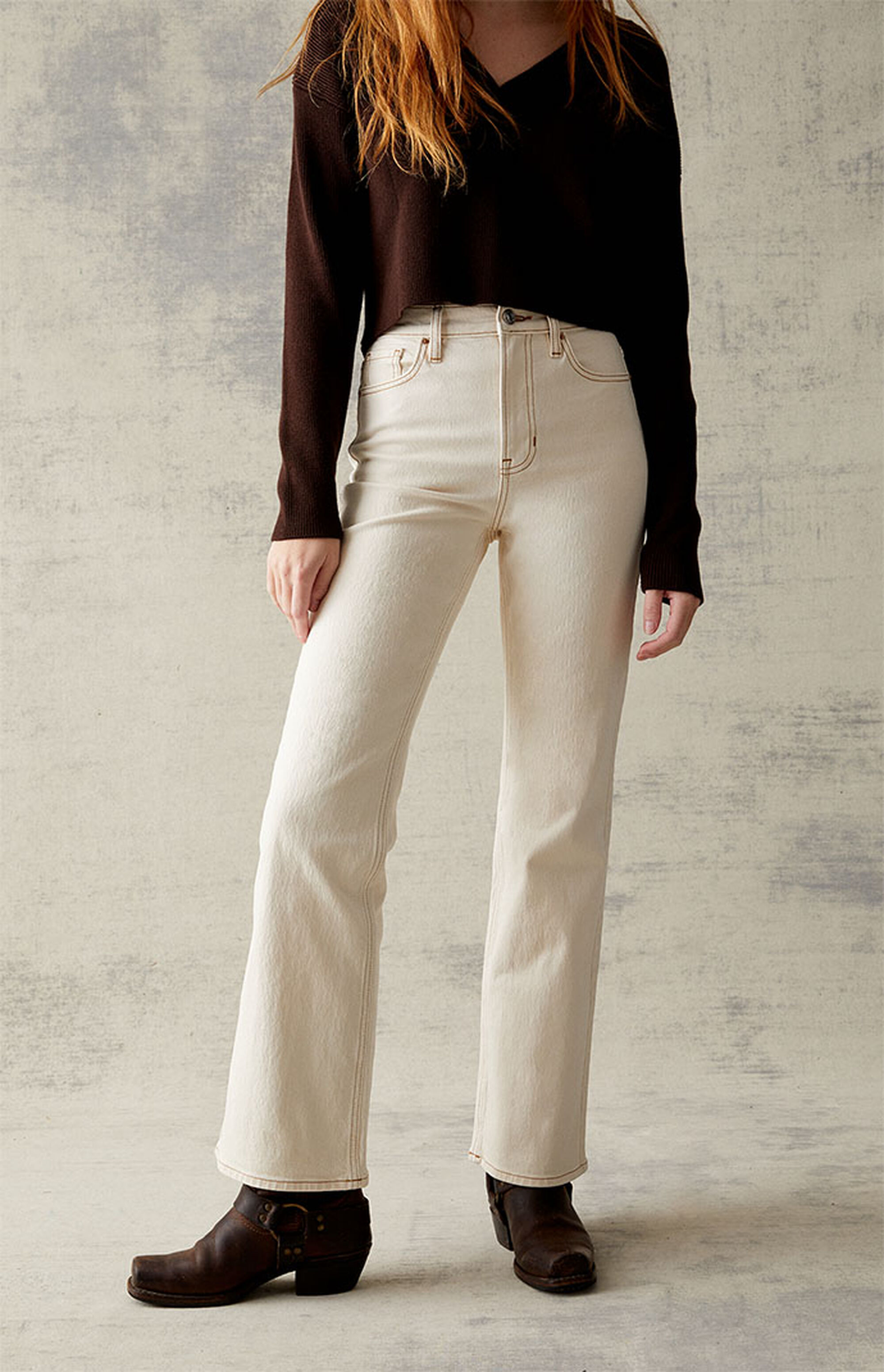 Pacsun Cream Stretch High Waisted Bootcut Jeans | Pacsun