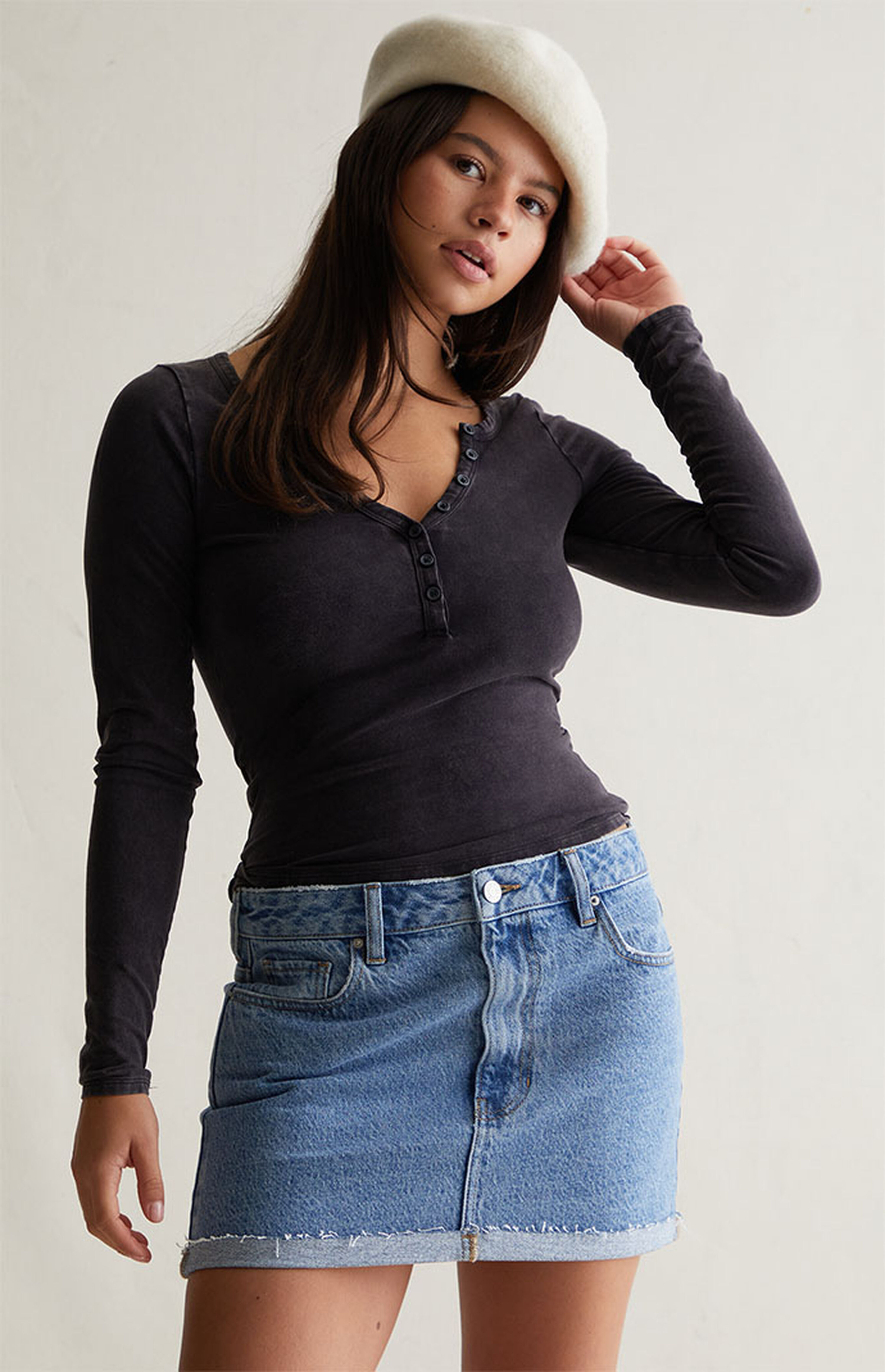 Est. PAC 1980 Ashlee Notched Washed Henley Top | PacSun