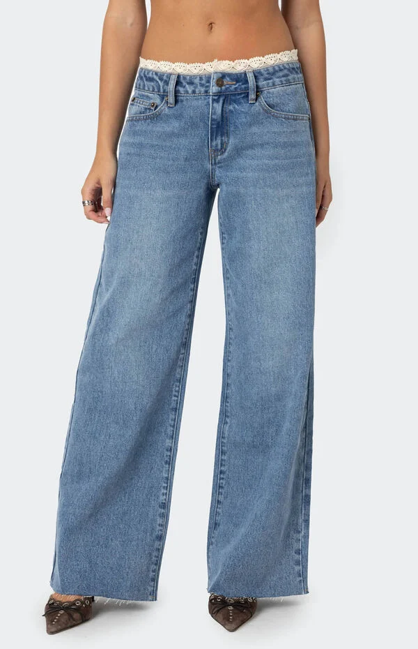 Edikted Karlie Lace Trim Jeans | Pacsun