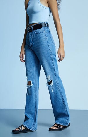 Pacsun Eco Medium Blue Ripped High Waisted Bootcut Jeans | PacSun