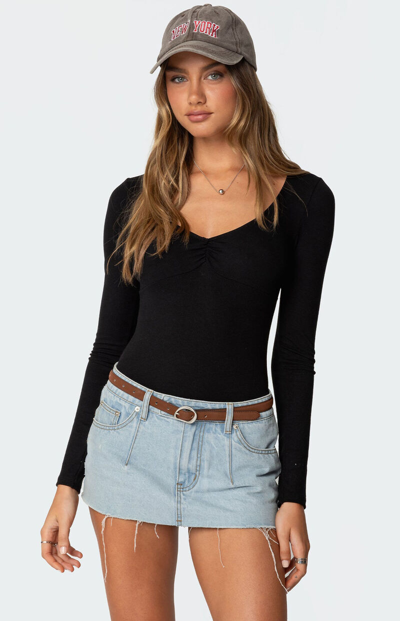 Edikted Jonah Long Sleeve V Neck Bodysuit | PacSun