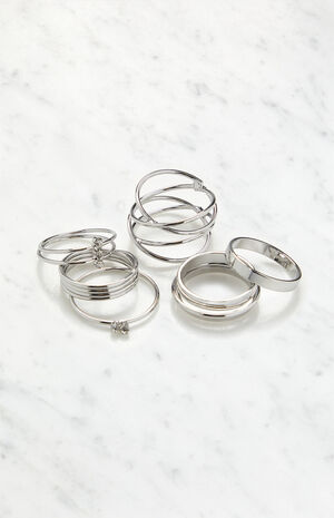 LA Hearts Silver Stacked Ring Pack | PacSun