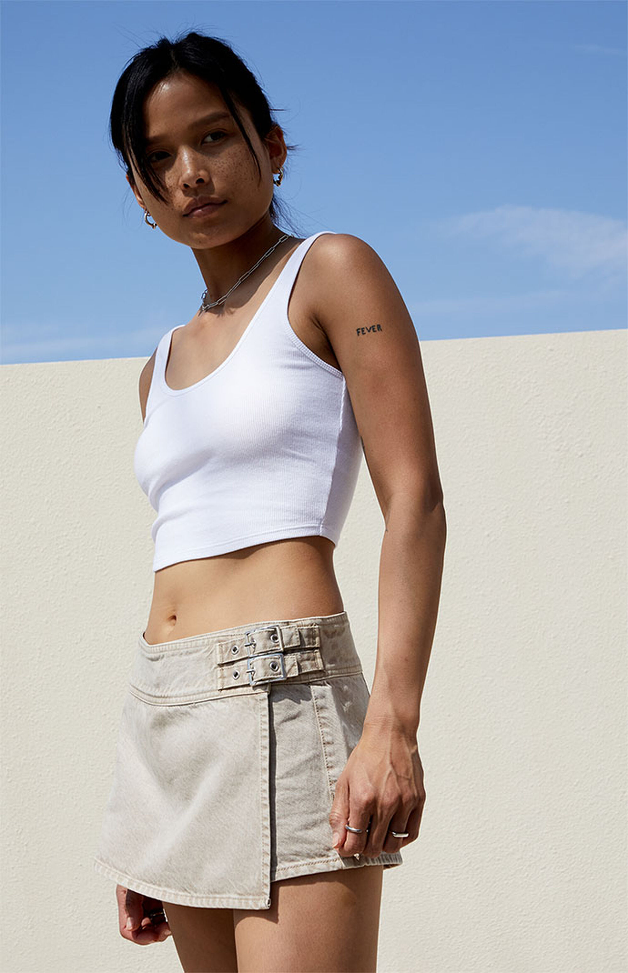 PacSun Beige Low Rise Denim Mini Skort | PacSun