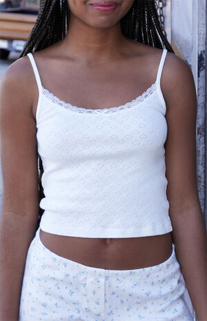John Galt White Pointelle Skylar Lace Pajama Tank Top | PacSun