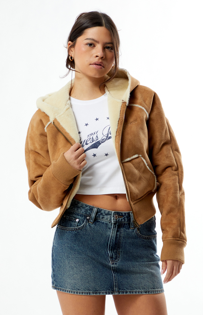 GUESS Originals Faux Suede Hooded Jacket | PacSun GUESS Originals Faux Suede Hooded Jacket | PacSun